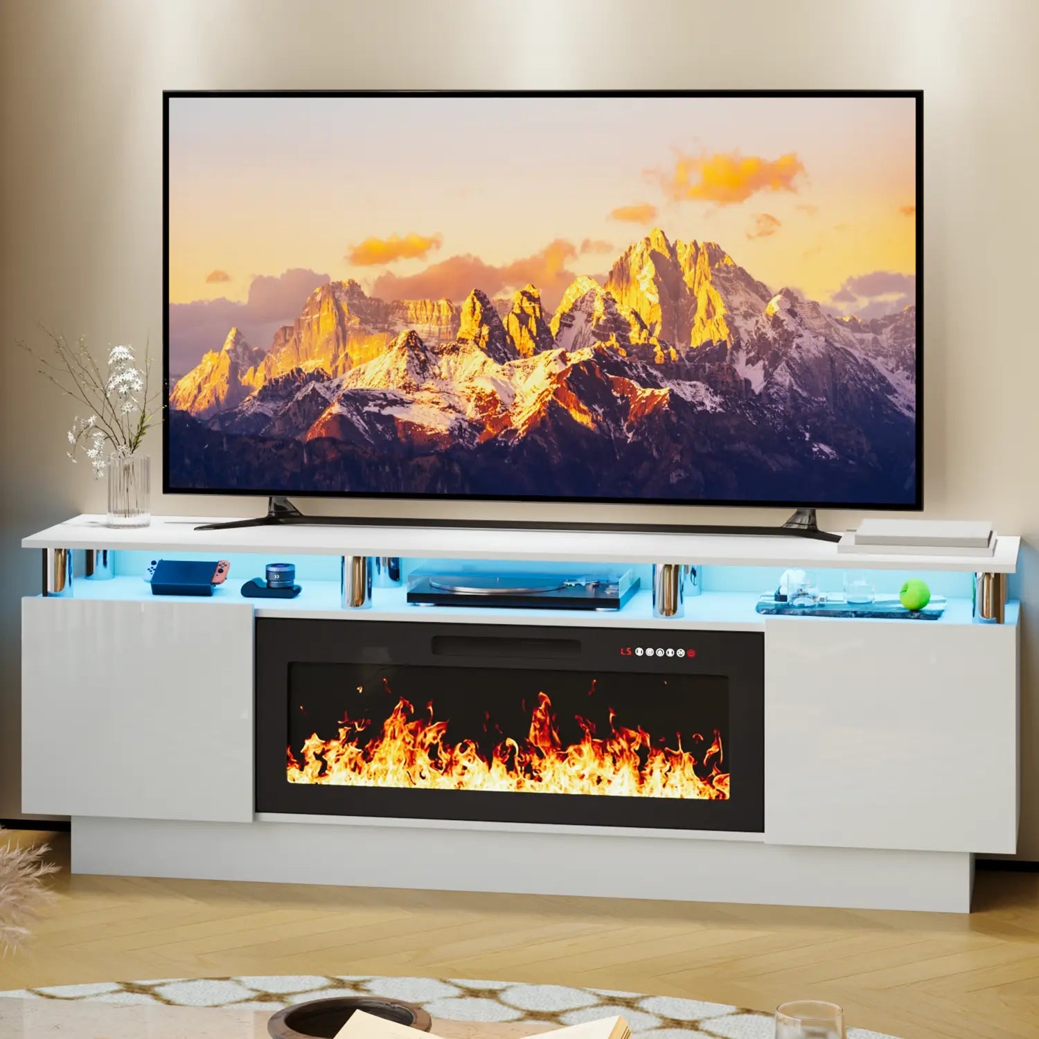 BOSSIN 70 Inches Fireplace TV Stand for TVs up to 80 Inches Console wi
