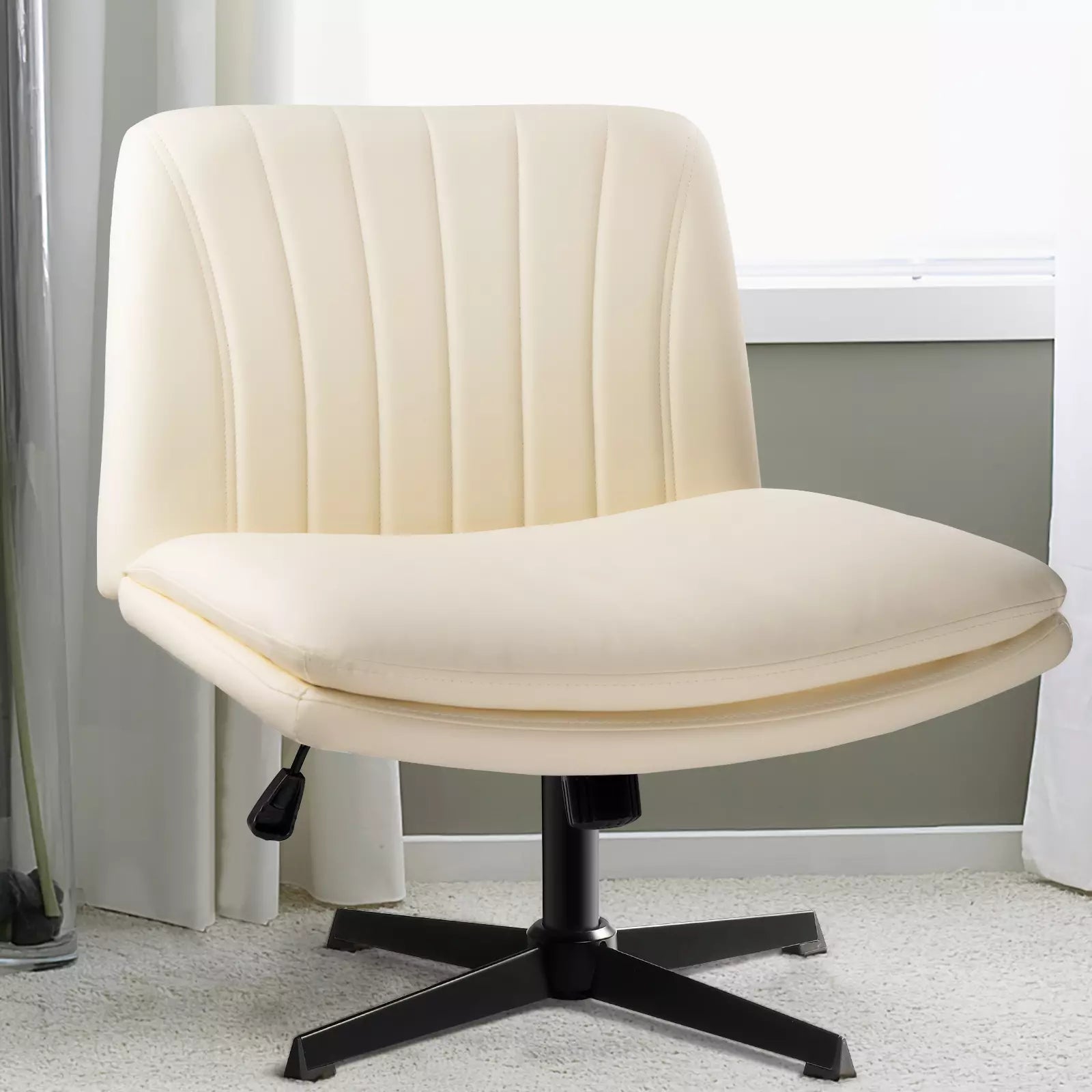 PUKAMI Armless Desk Chair No Wheels, PU Leather Wide Seat Task Chair