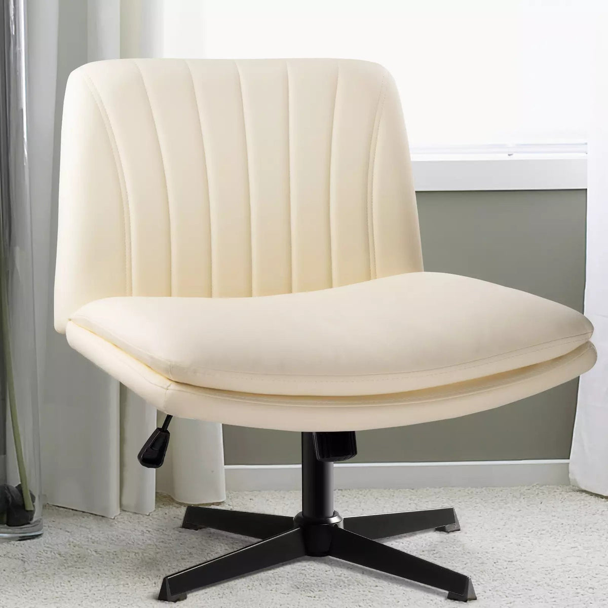 PUKAMI Armless Desk Chair No Wheels PU Leather Wide Seat Task Chair