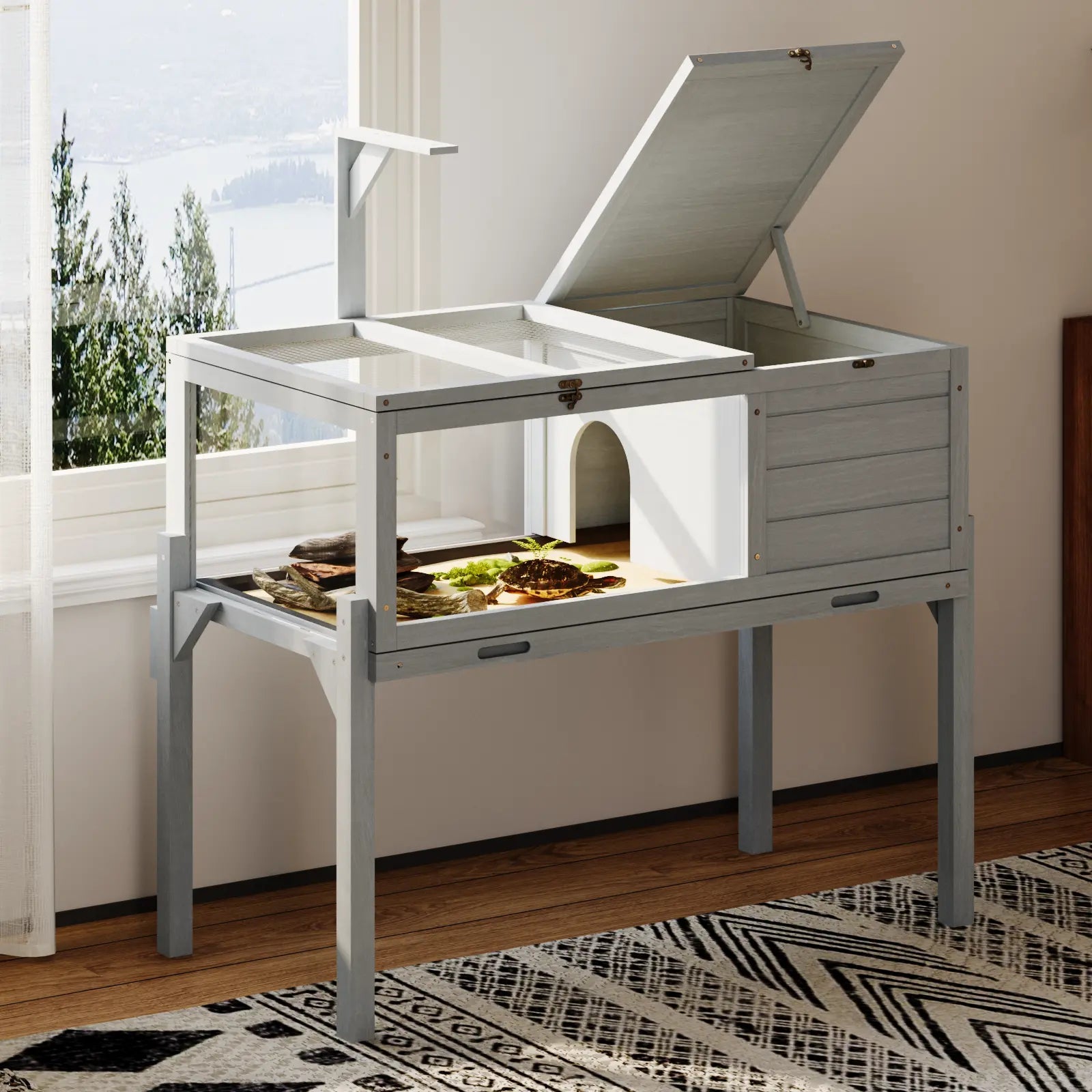 BOSSIN Turtle Cage Reptile Terrarium with Lamp Holder