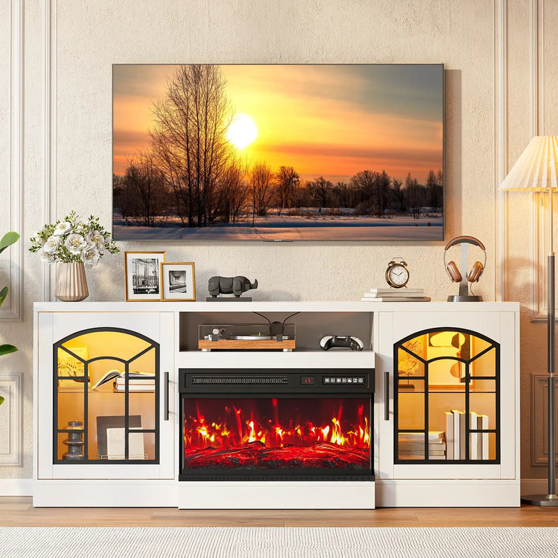 WALEAF 60'' Fireplace TV Stand,3 Sided Glass Media Entertainment Cente