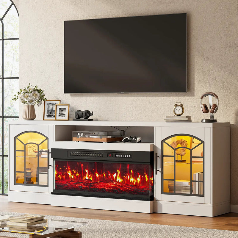 WALEAF 60'' Fireplace TV Stand,3 Sided Glass Media Entertainment Cente