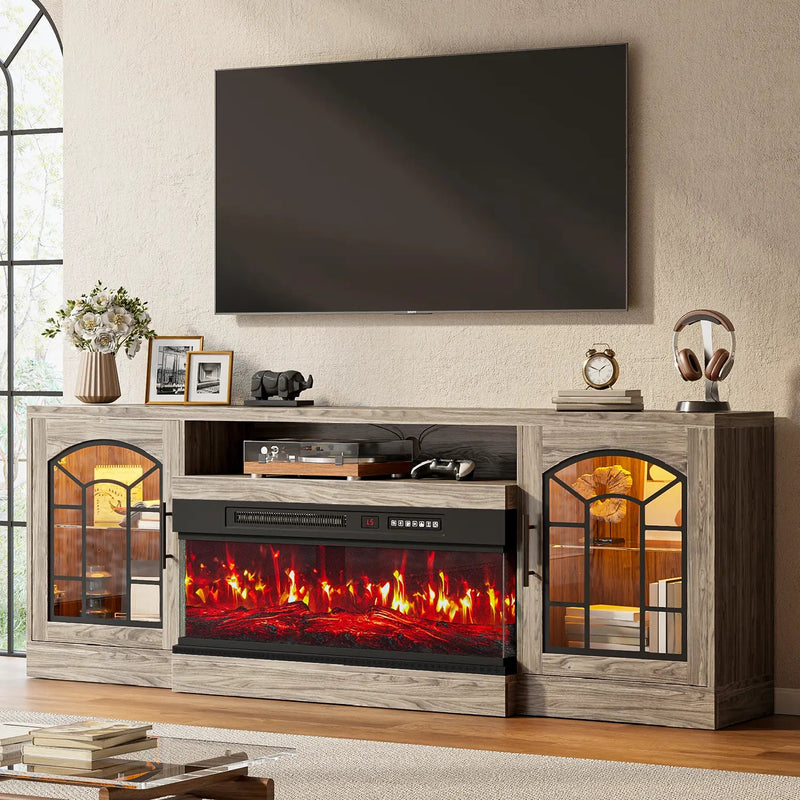 WALEAF 60'' Fireplace TV Stand,3 Sided Glass Media Entertainment Cente