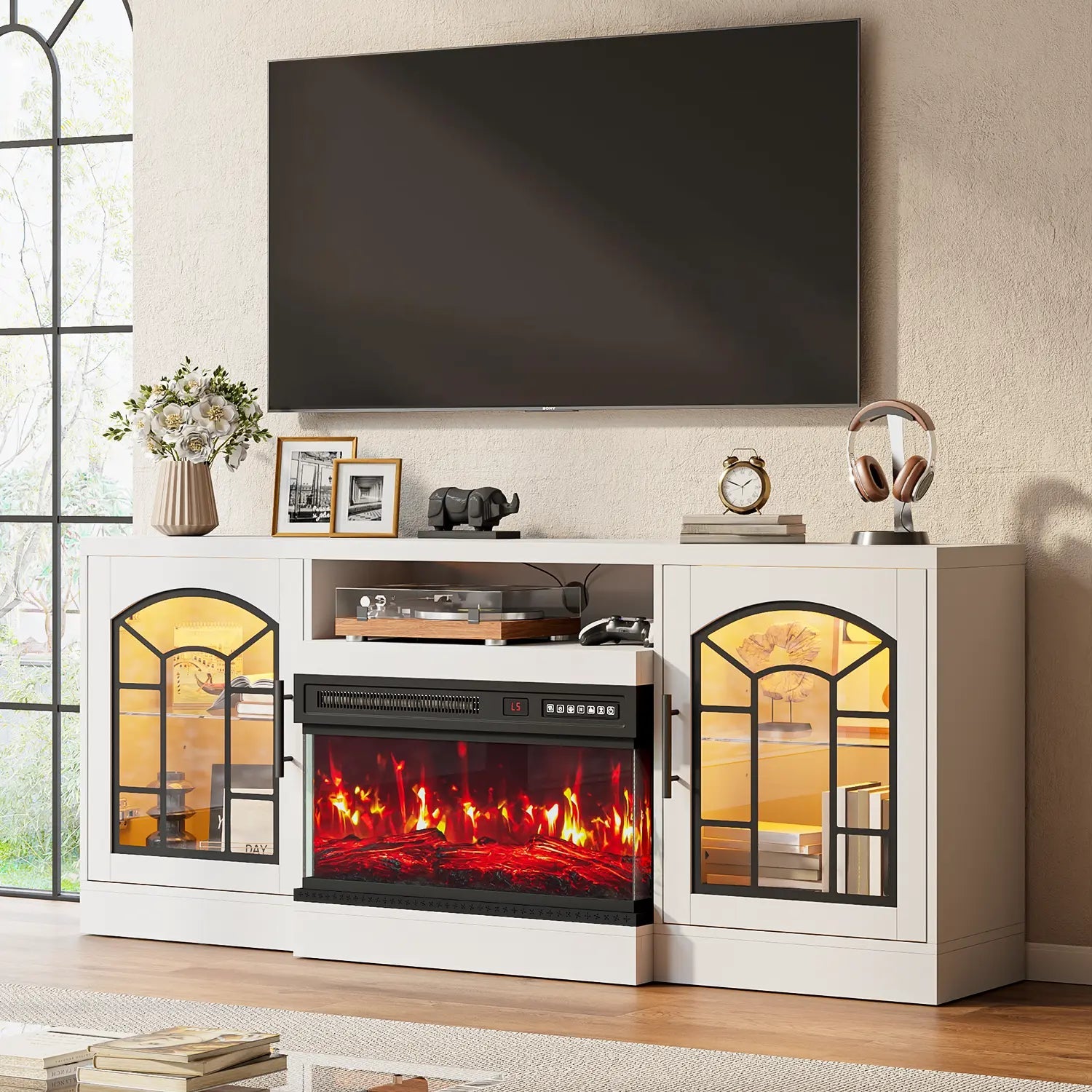 VITESSE 60'' Fireplace TV Stand,3 Sided Glass Media Entertainment Cent