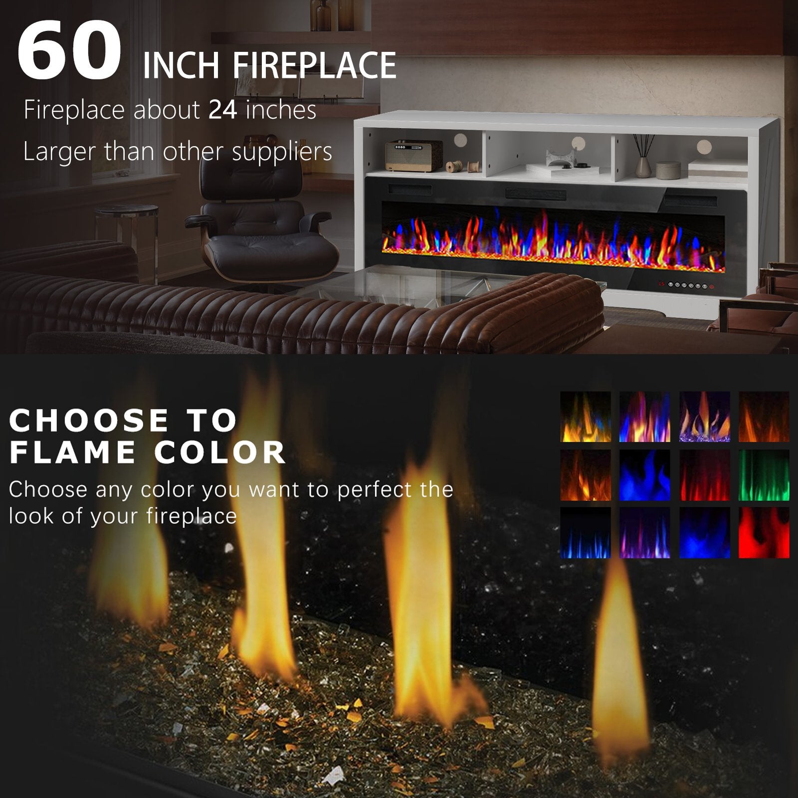 Vitesse 65 inches Fireplace TV Stand for TVs Up to 75" TV with 60" Ele