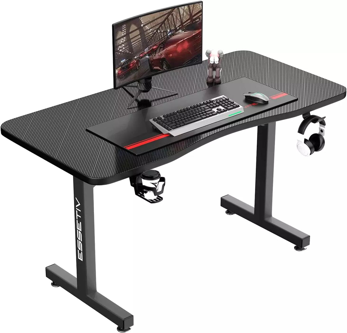 Vitesse 40 inch T Shaped Small Gaming Desk Black gaming desk with Free Mat TD06