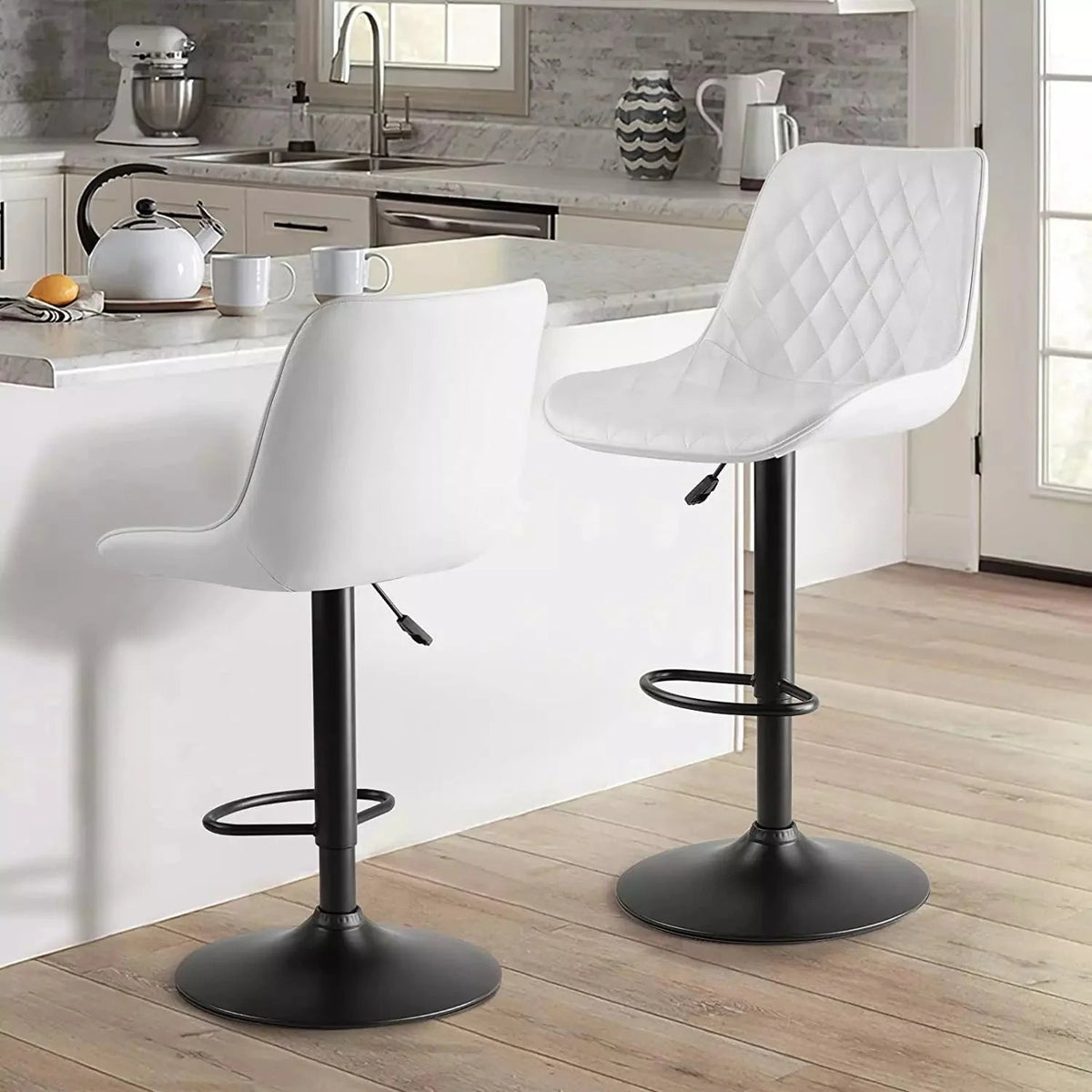 Easyfashion white counter bar stools set of 2 adjustable chair synthetic leather swivel seat store
